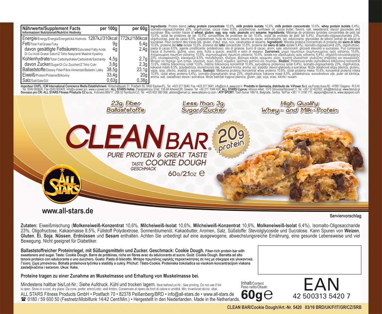 ALL STARS Clean Bar - Low Sugar Protein Riegel